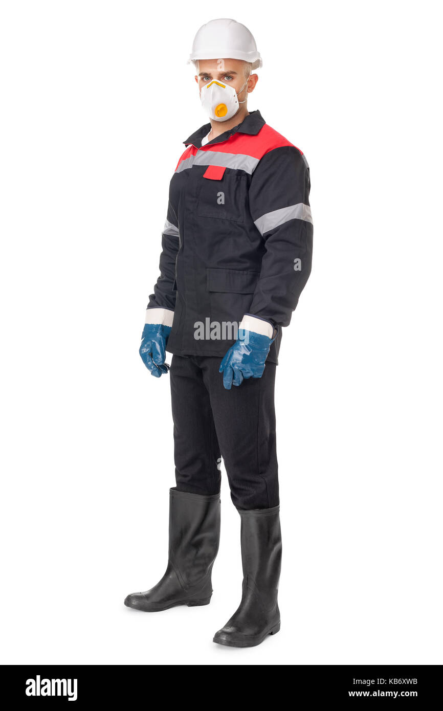 Full length portrait of young worker wearing safety protective gear ...