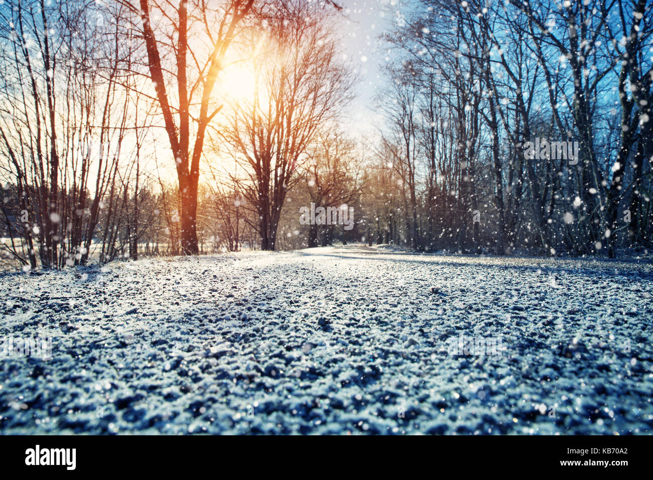 Alley in snowy morning Stock Photo - Alamy