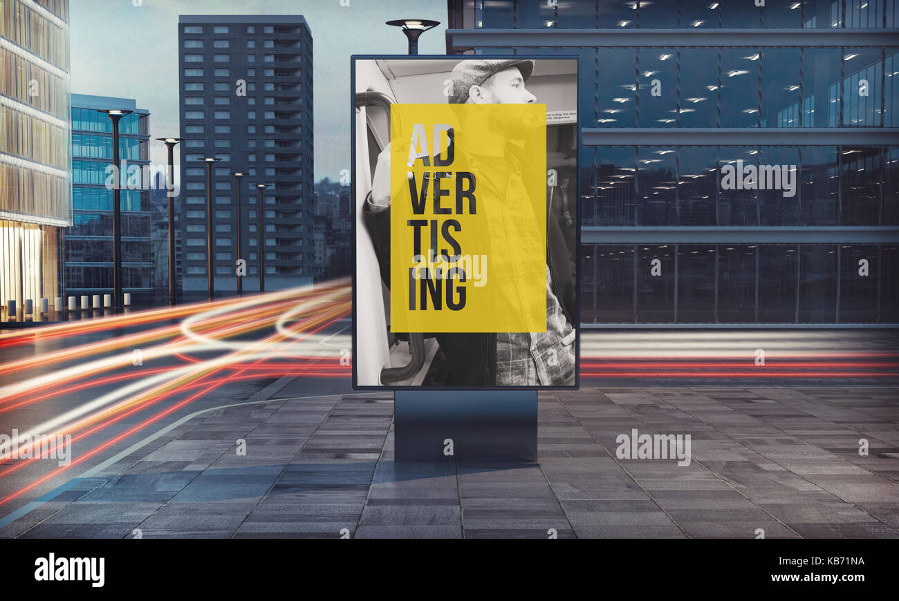 3d rendering of billboard outdoor advertising with long exposure road ...