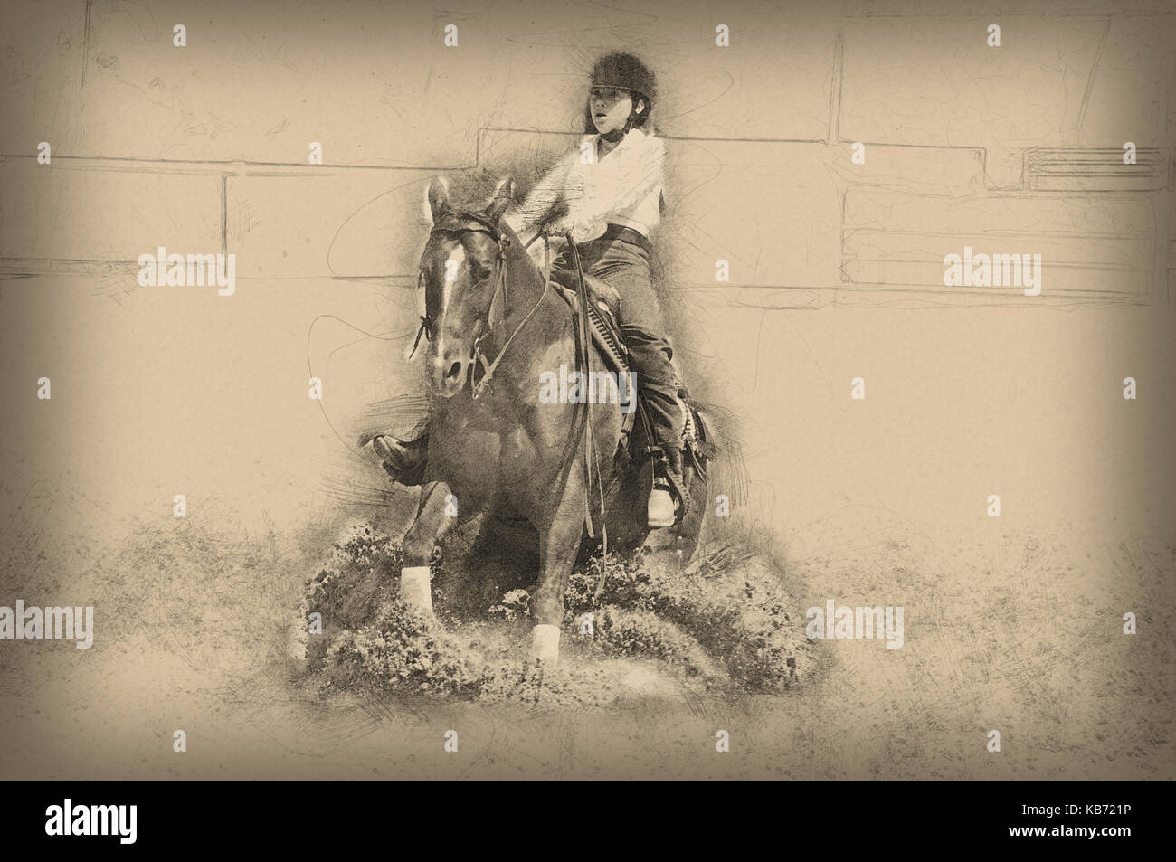 Digitally enhanced image A 15 year old girl in a western style Reining ...