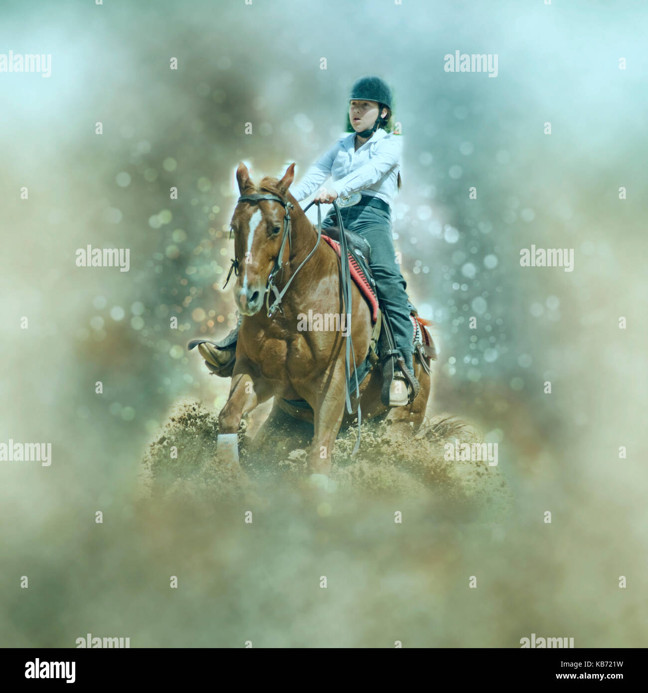 Digitally enhanced image A 15 year old girl in a western style Reining ...