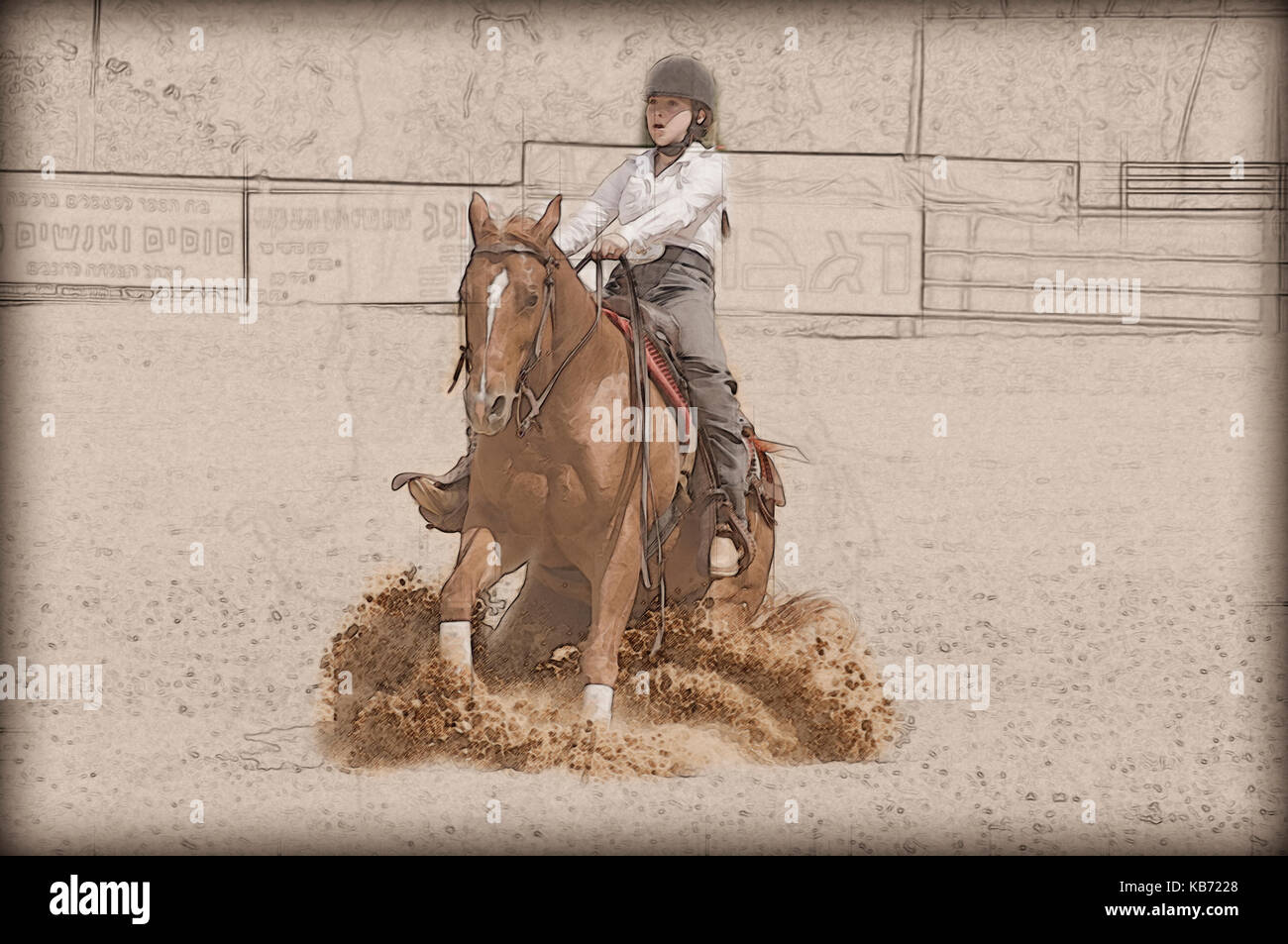 Digitally enhanced image A 15 year old girl in a western style Reining ...