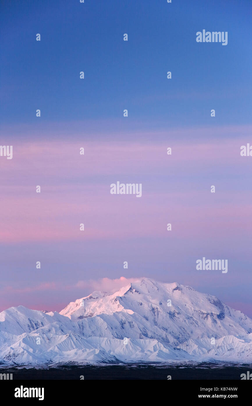 Morning alpenglow touches the peak of Denali, also known as Mount ...