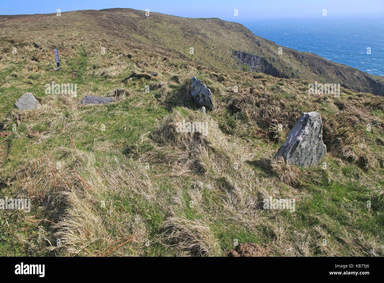 Stones marking prehistoric cliff top site, Cape Clear Island, County ...