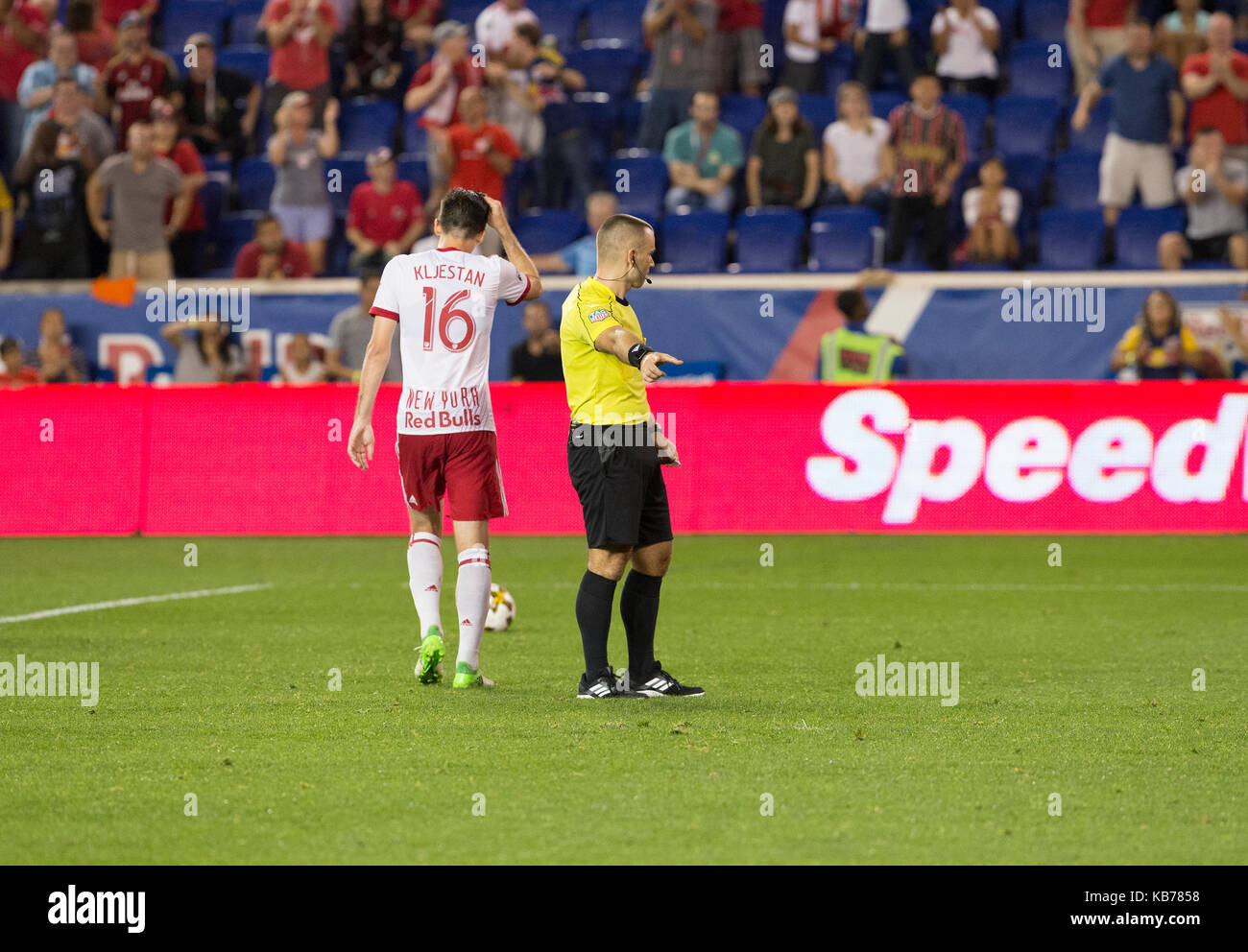 Harrison, United States. 27th Sep, 2017. Referee Chris Penso points to ...