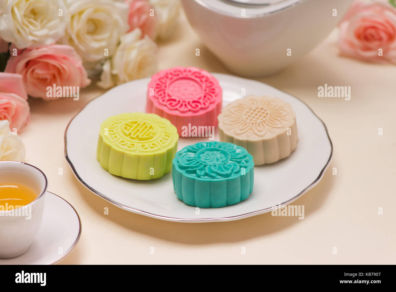 Asian, Japanian food, Traditional sweet dessert multicolored no bake ...