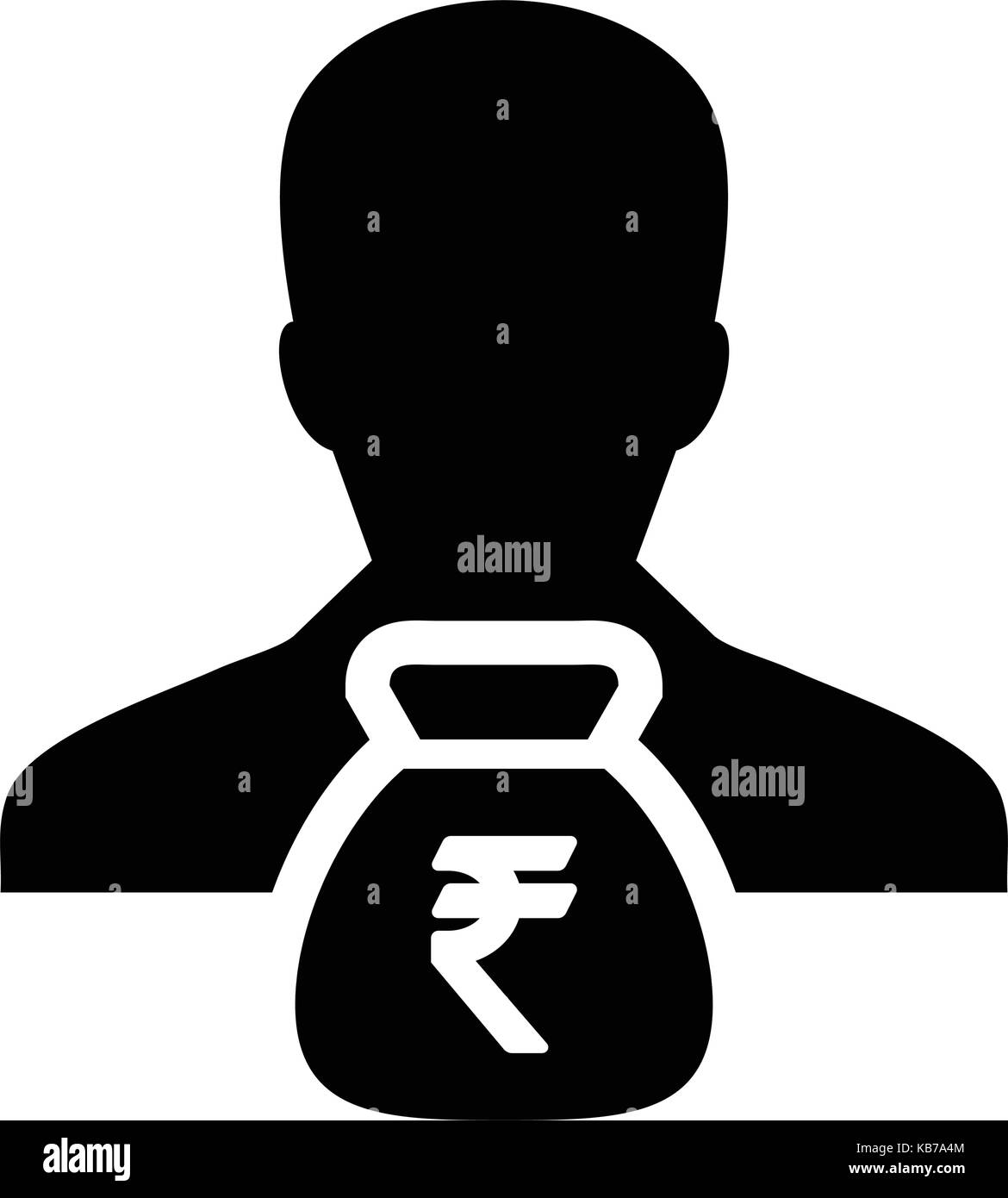 Indian Rupee Sign Icon Vector Person Male Avatar Symbol With Money Bag ...