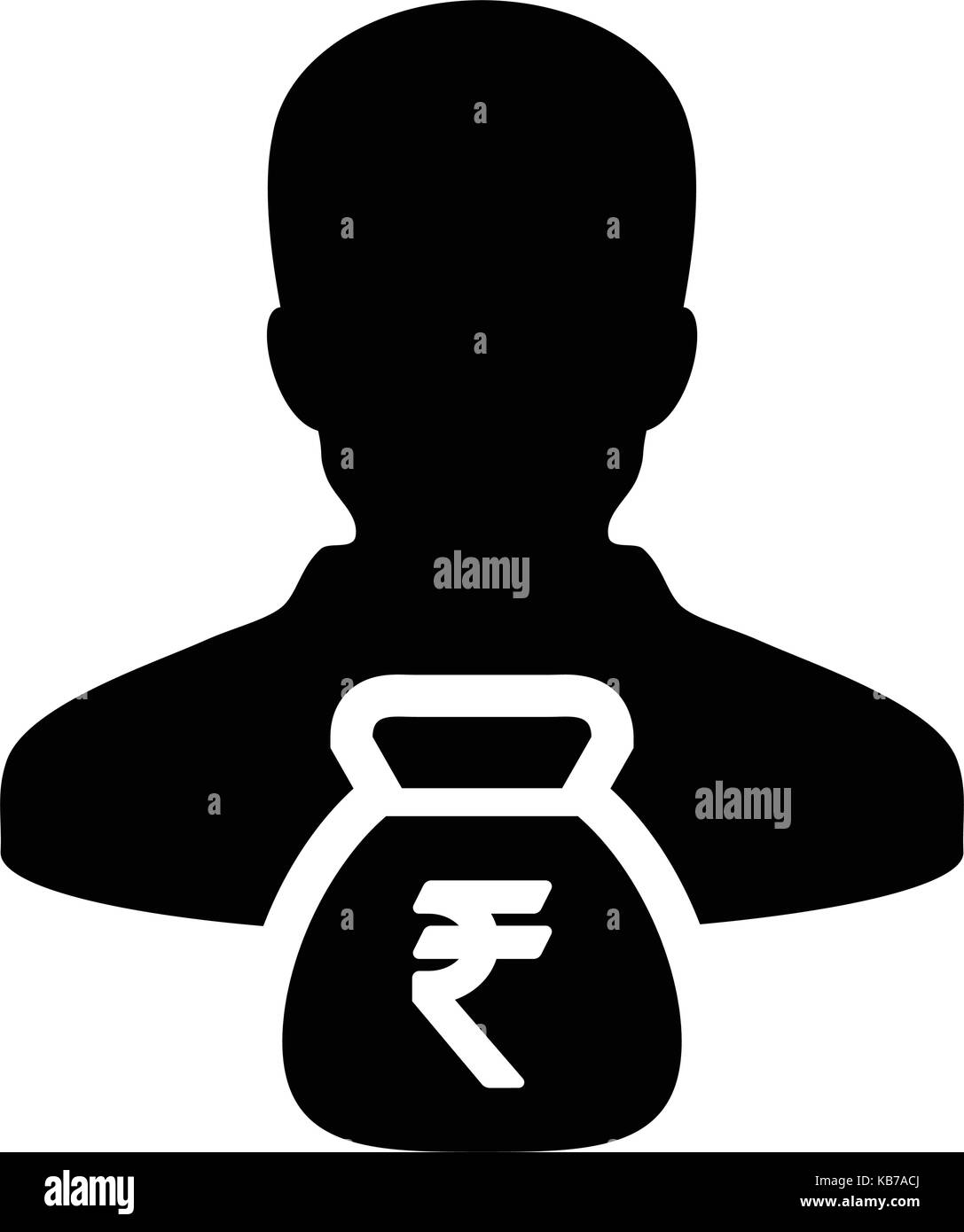 Indian Rupee Sign Icon Vector Person Male Avatar Symbol With Money Bag ...