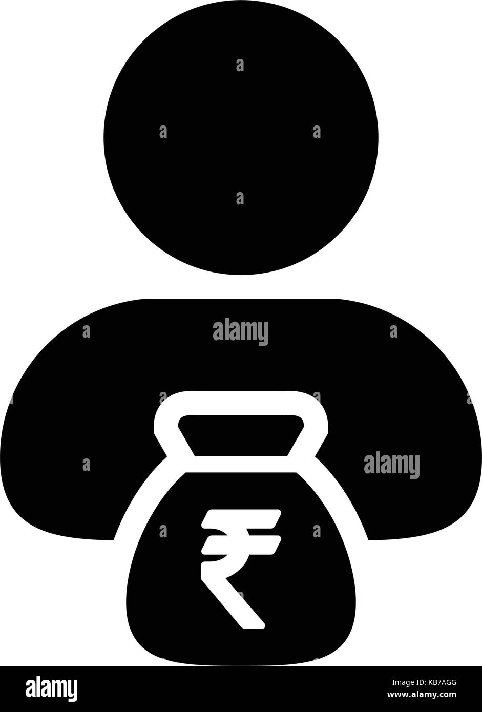 Indian Rupee Sign Icon Vector Person Male Avatar Symbol With Money Bag ...