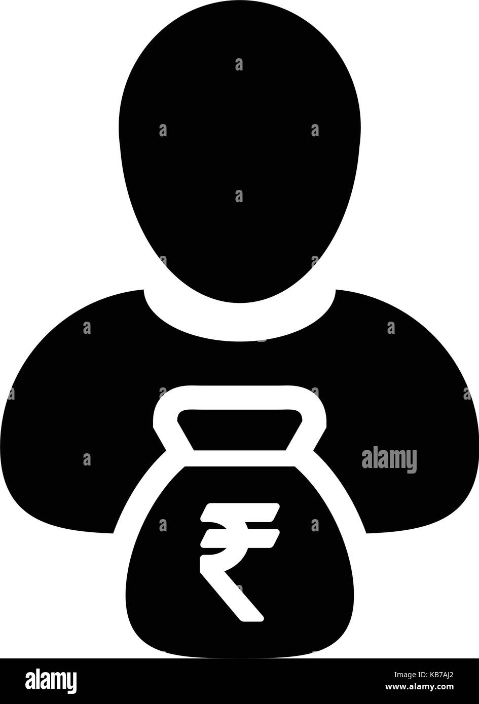 Indian Rupee Sign Icon Vector Person Male Avatar Symbol With Money Bag ...