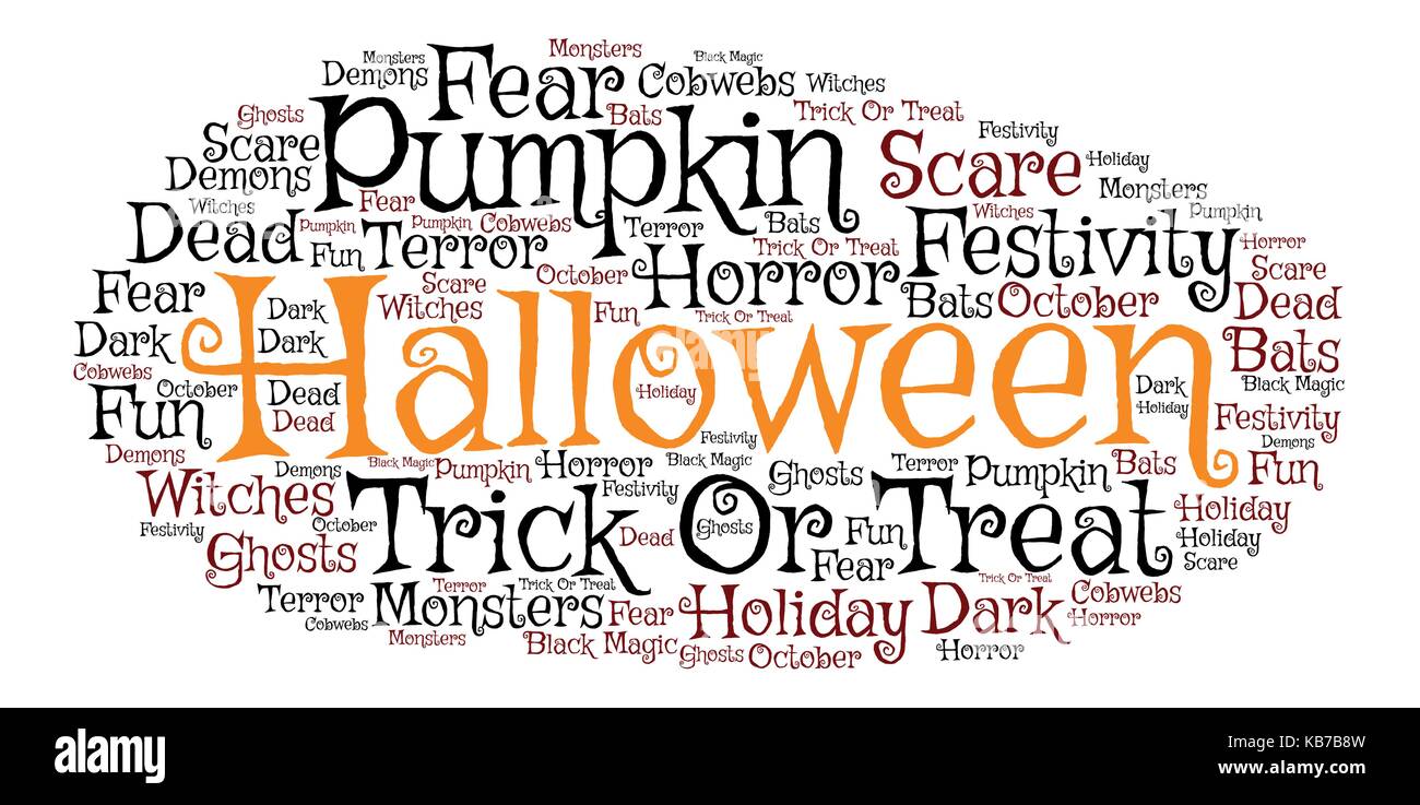 Words cloud, Halloween concept made with cloud shape and tags on white ...