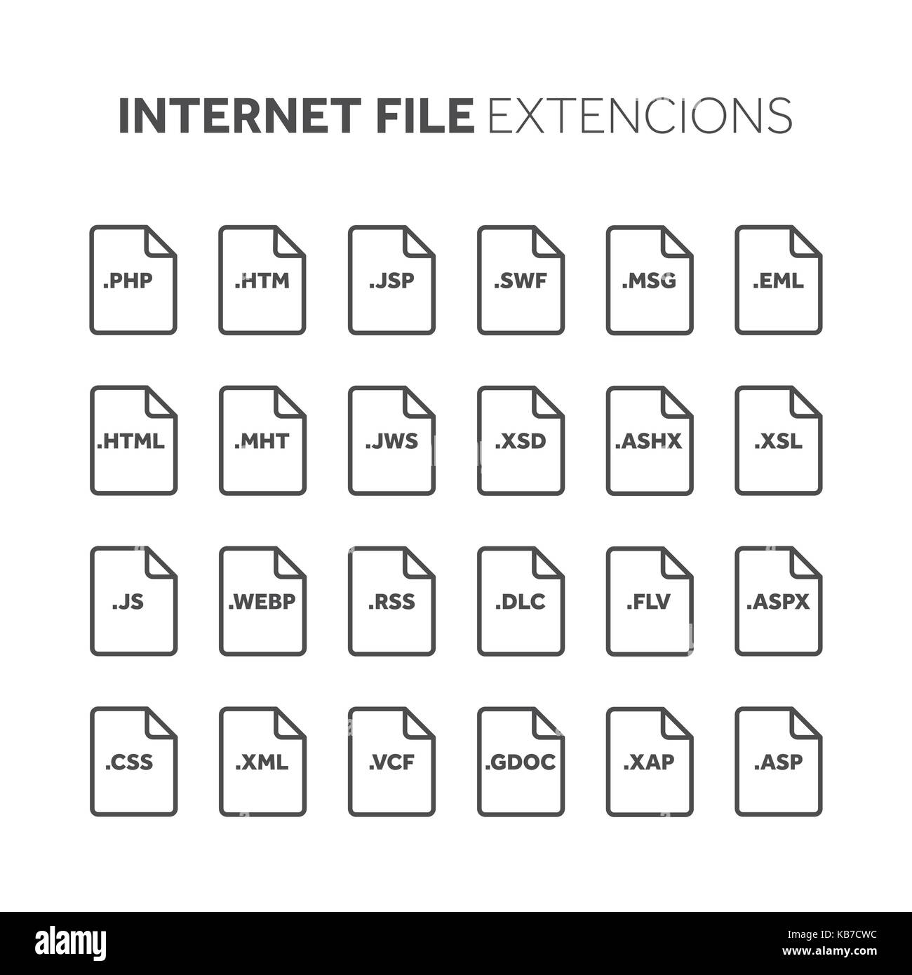 Line Outline Flat Style Icon Set Source Code Programming File Type Extension Document Format