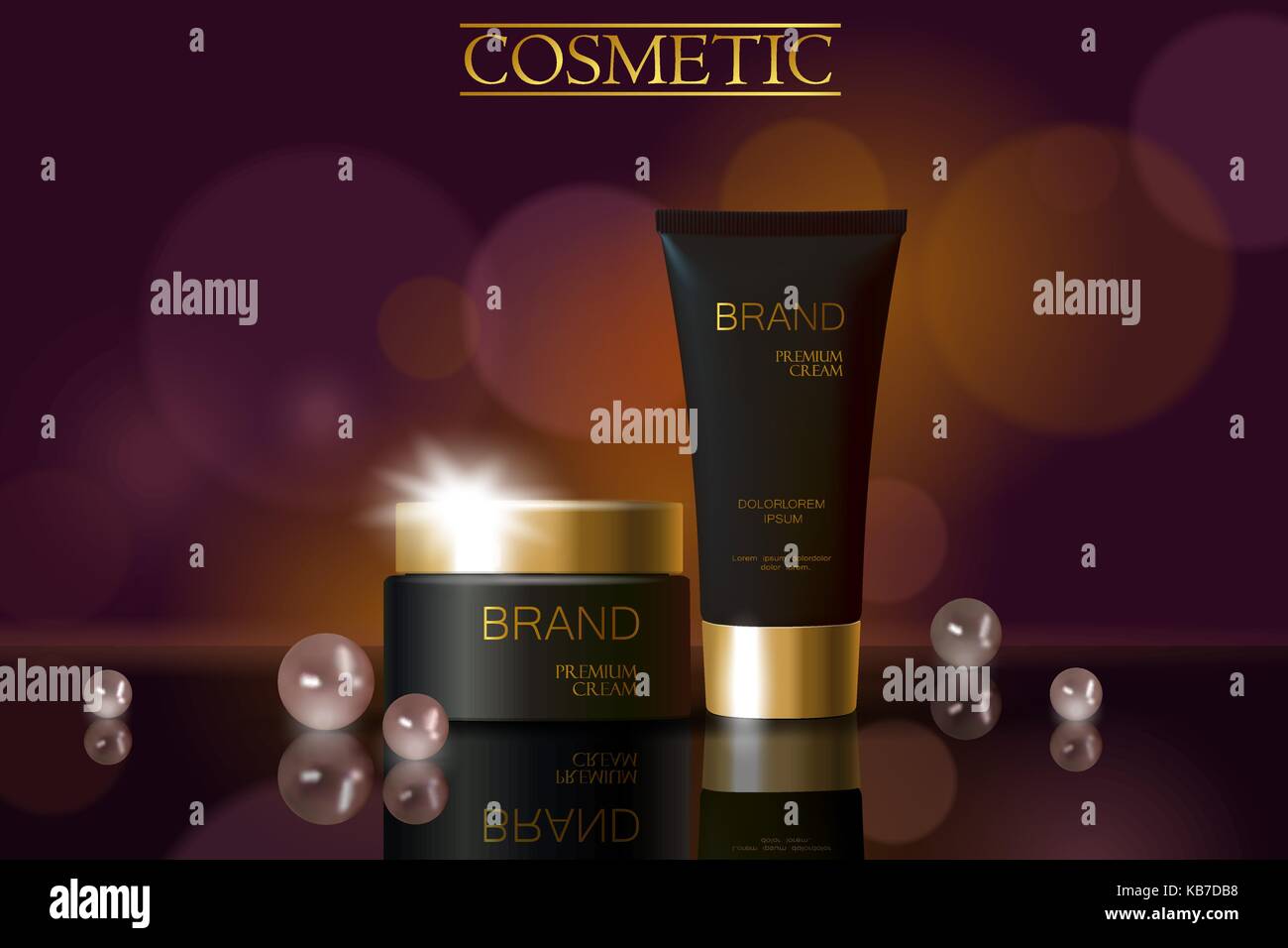 Black pearl cosmetic ad design template. Dark golden skin care package ...