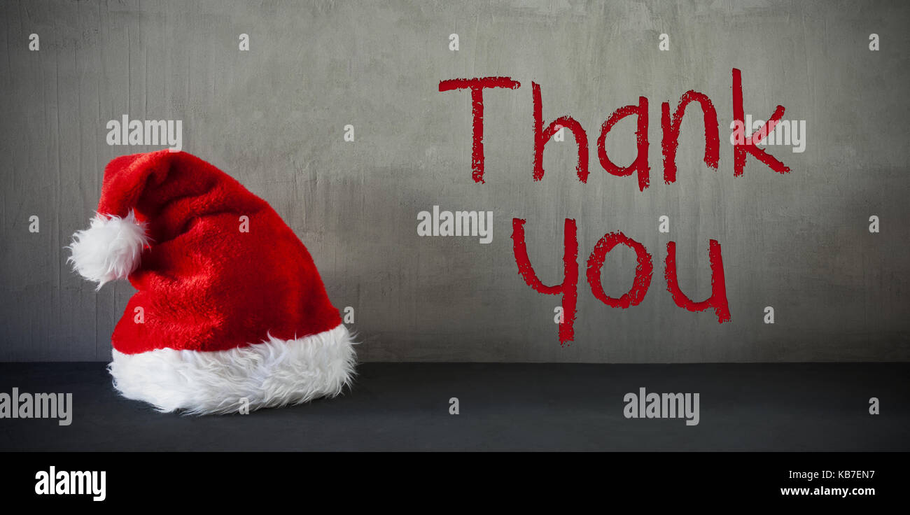 Santa Hat, Text Thank You Stock Photo - Alamy