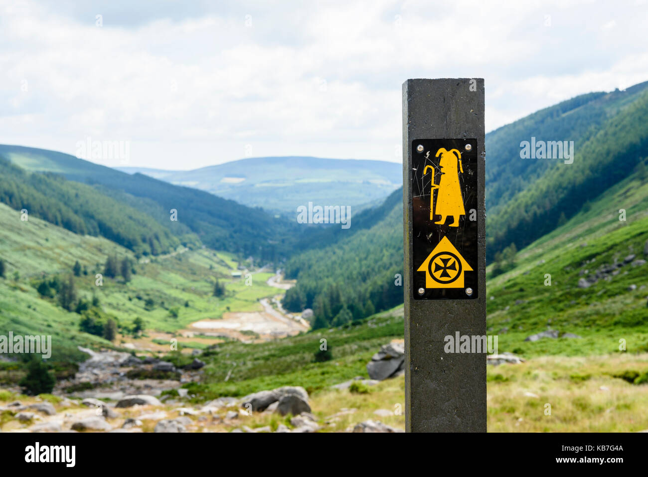 Direction signs for the walking trail at the Wicklow Gap, County ...