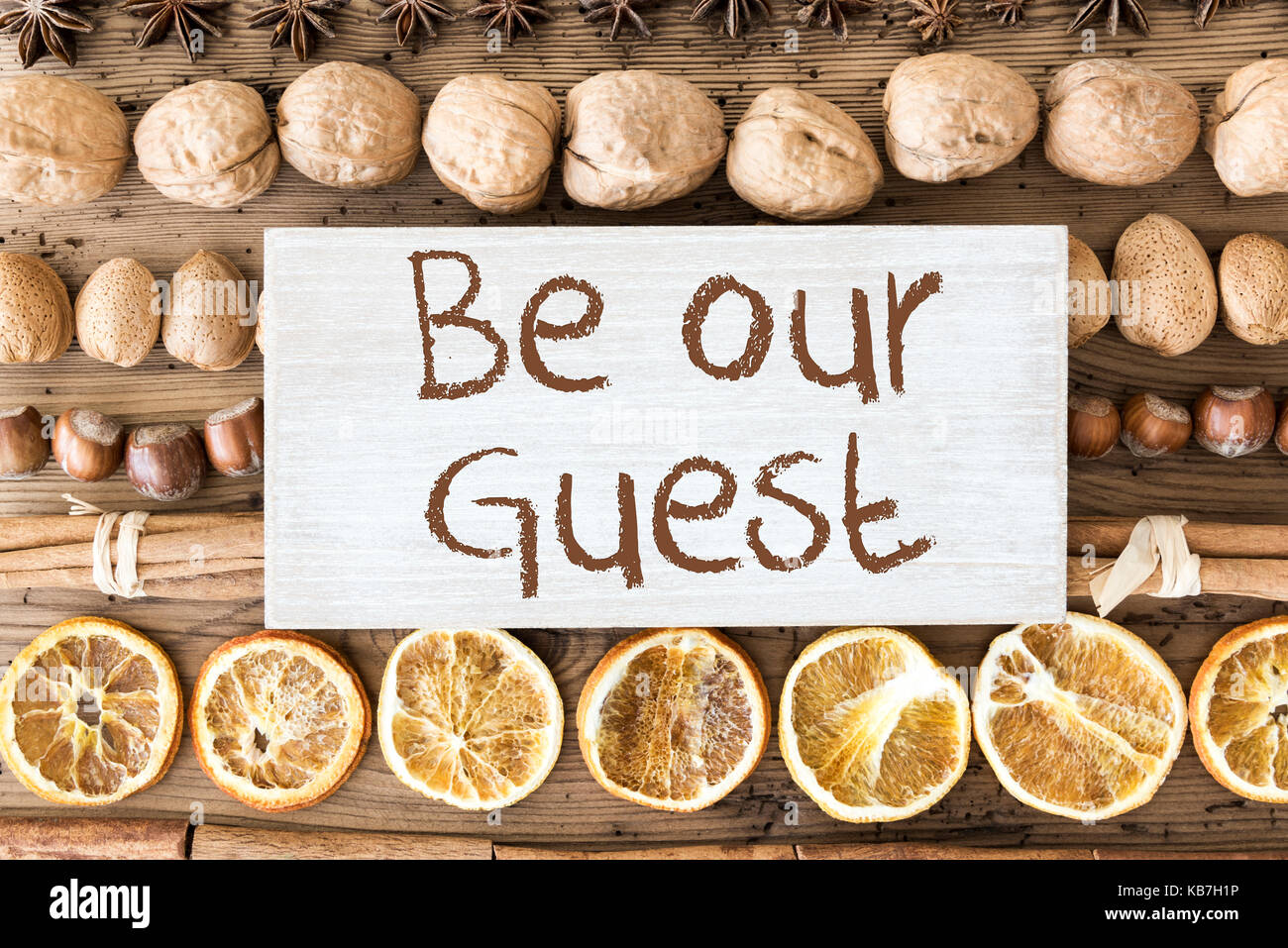 Christmas Food Flat Lay, Text Be Our Guest Stock Photo - Alamy