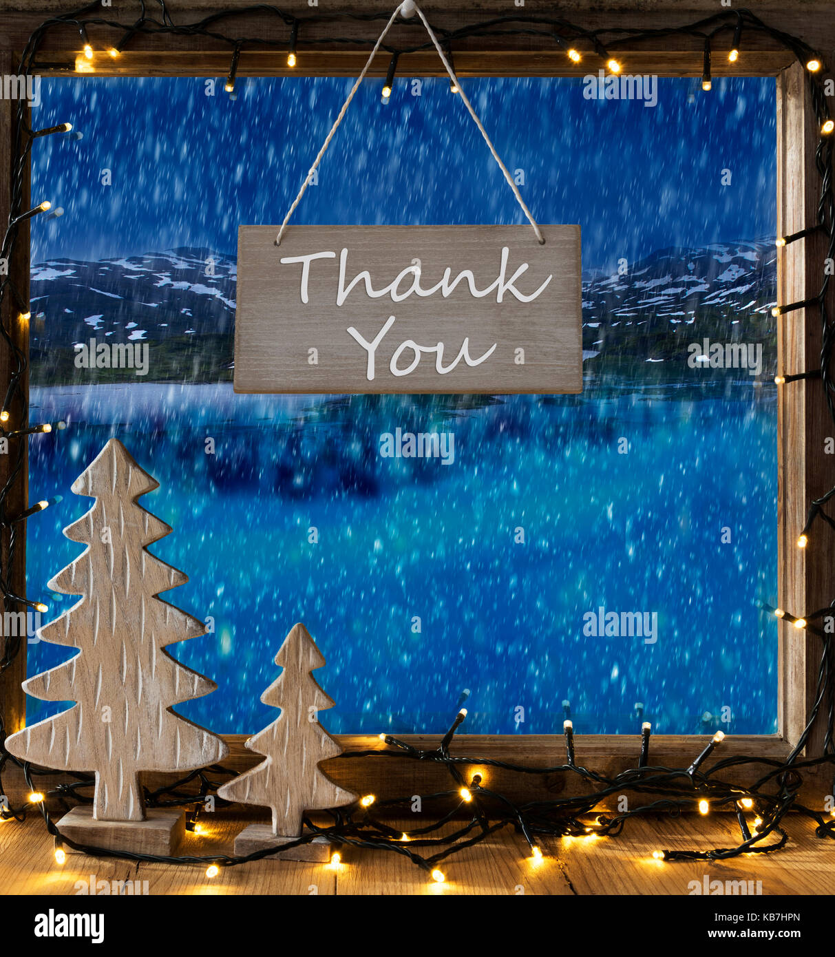 Window, Winter Scenery, Text Thank You Stock Photo - Alamy