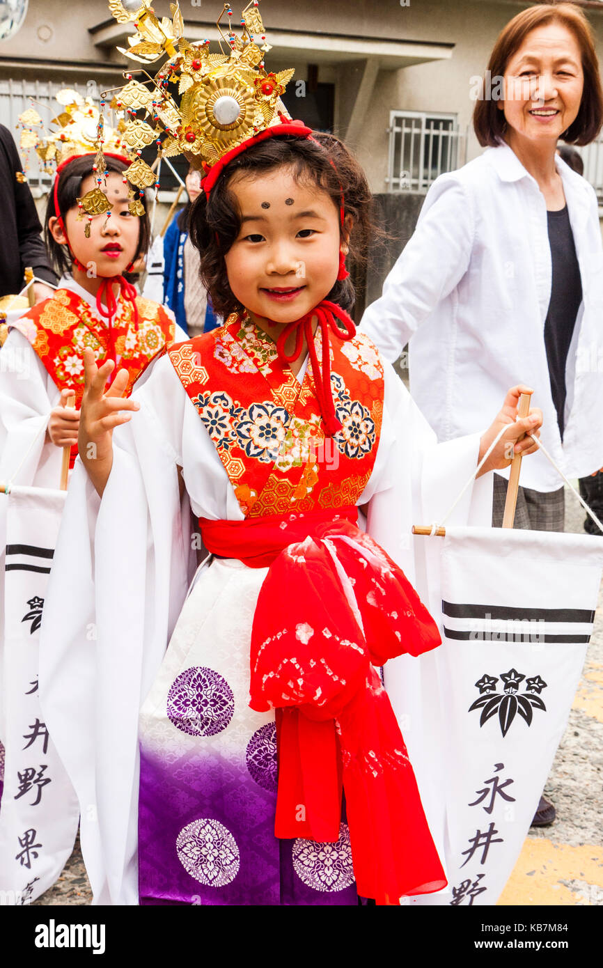 Yearly Genji Parade at Tada. Child, Japanese girl dressed as Heian ...