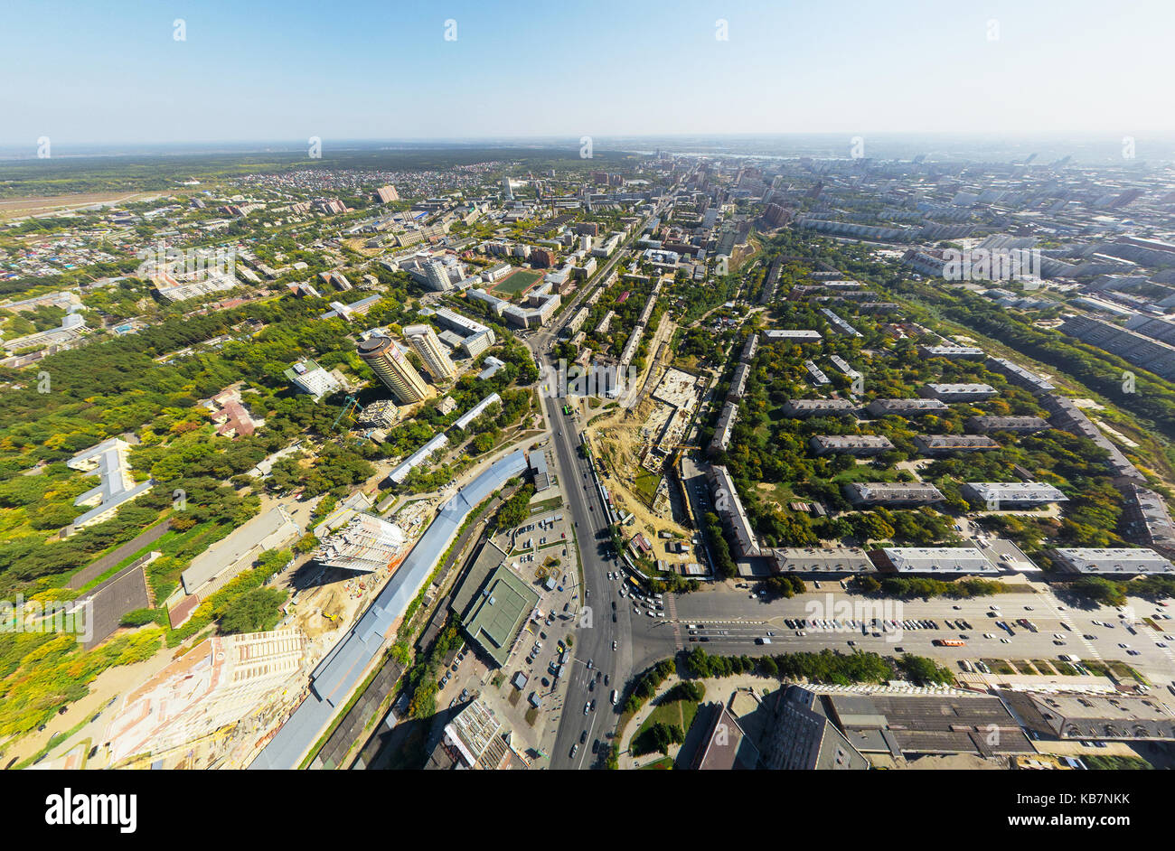 Aerial view of downtown. Crossroads, houses, buildings and parks Stock ...