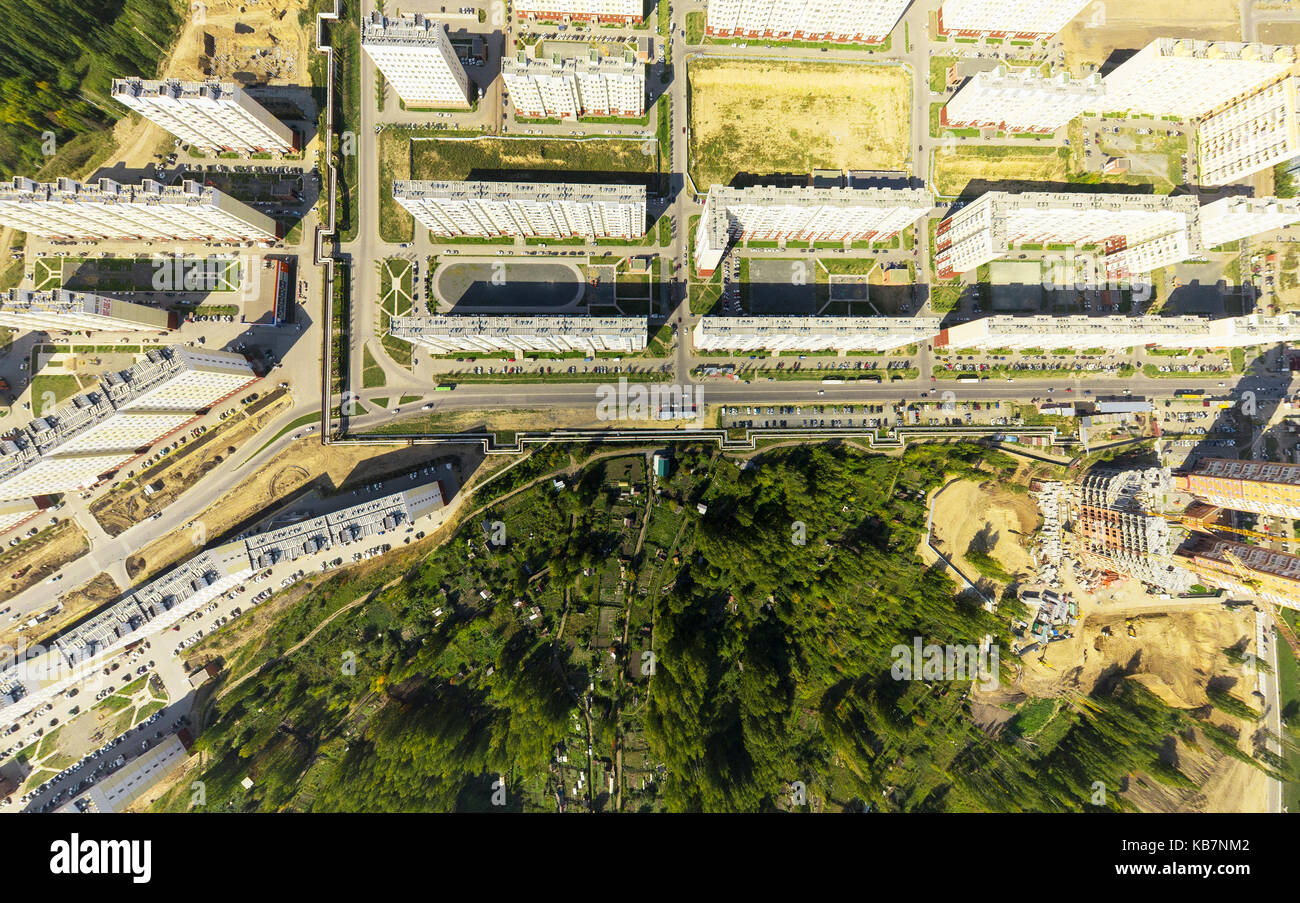 Aerial view of downtown. Crossroads, houses, buildings and parks Stock ...