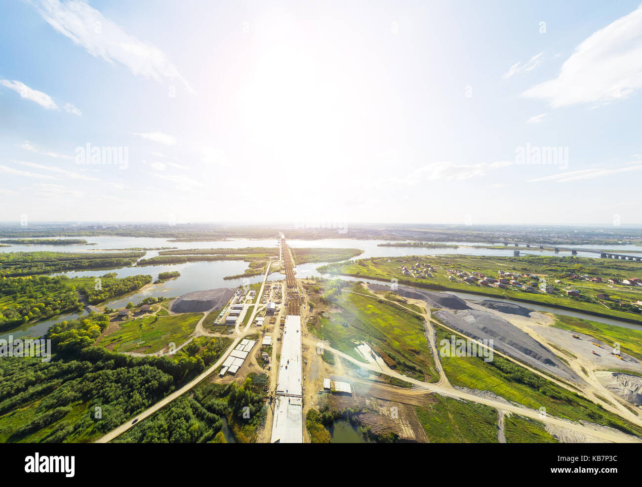 Aerial view of downtown. Crossroads, houses, buildings and parks Stock ...