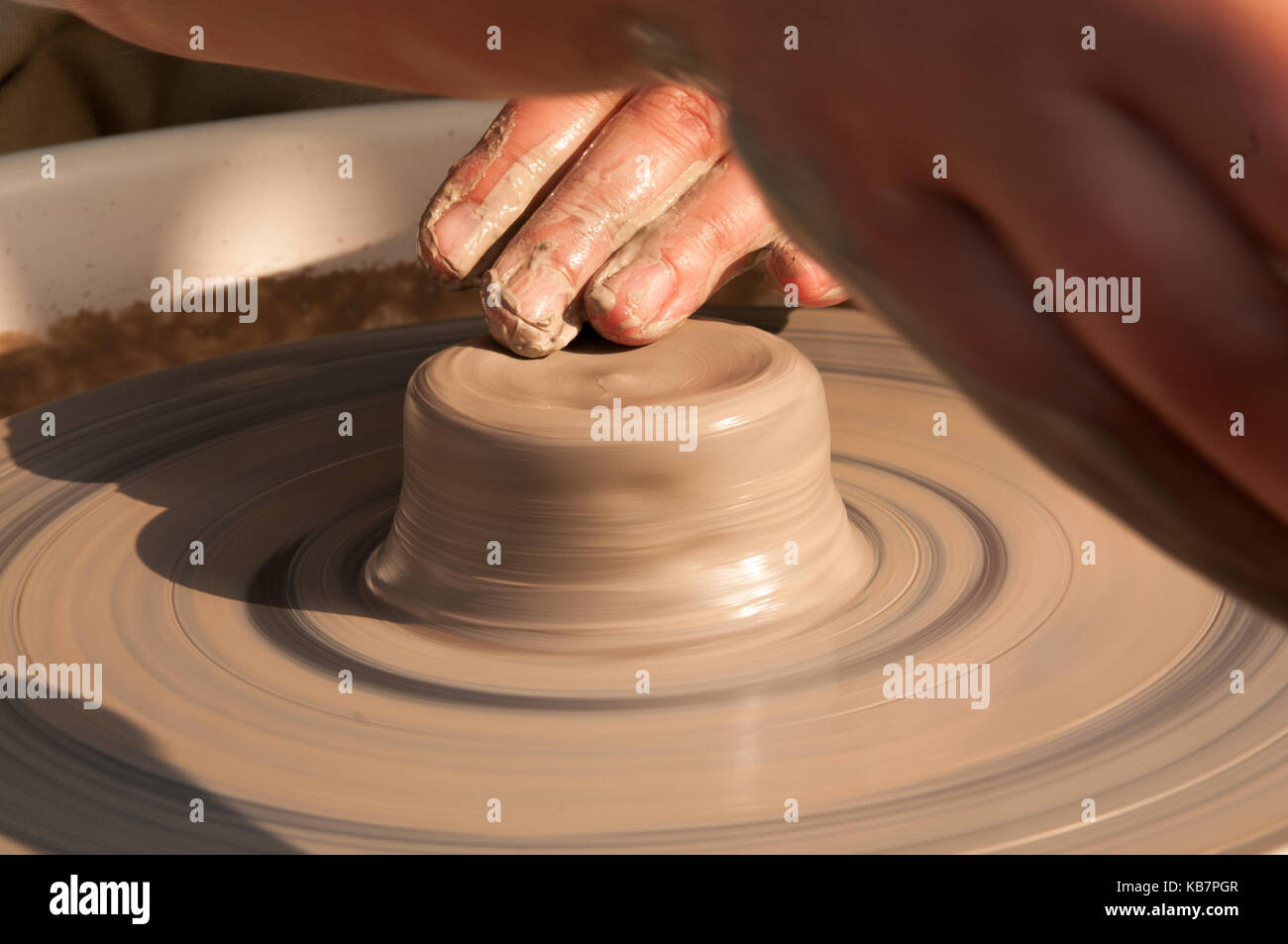 handmade ceramics production on the pottery circle at outdoor ...