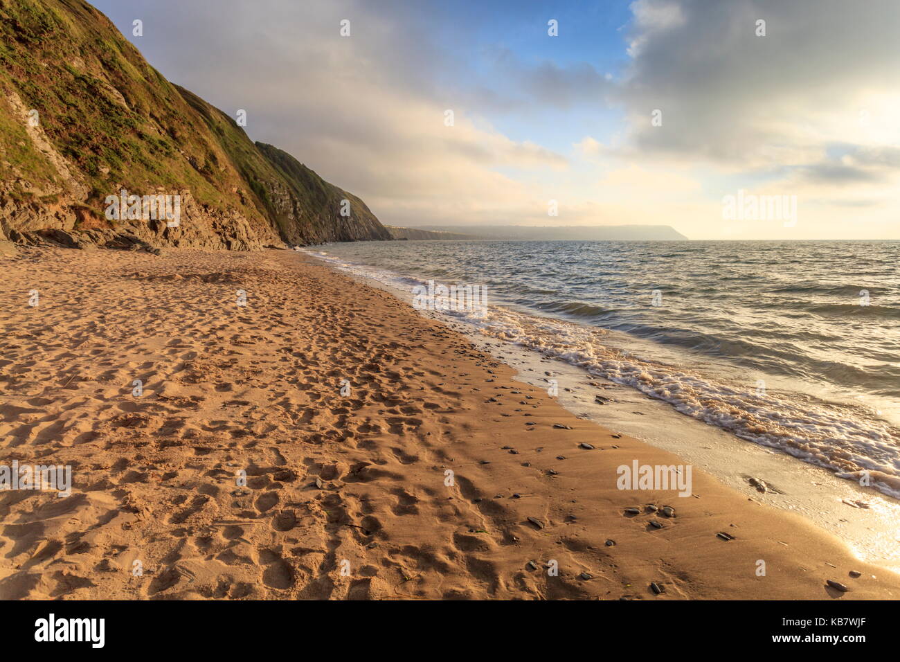 Looking towards Aberporth on a virtually deserted Penbryn beach on a ...