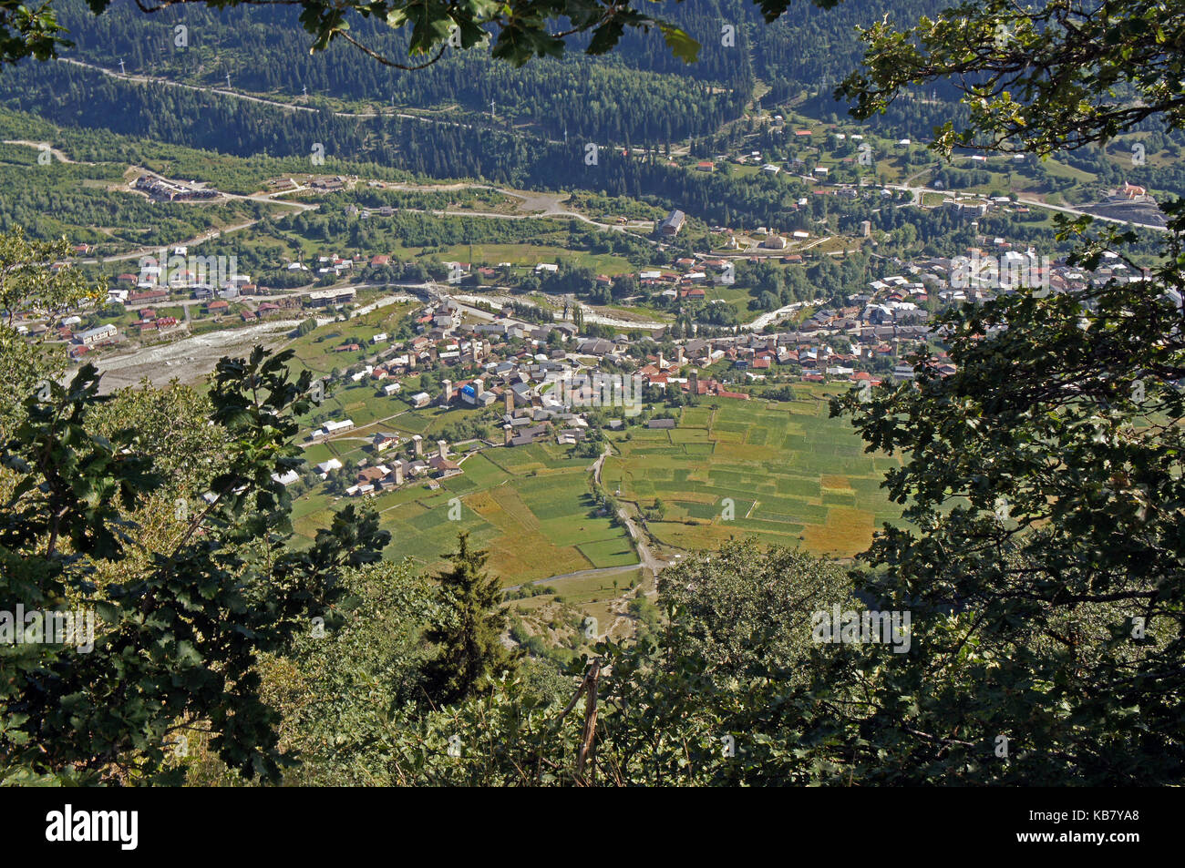 Mestia from the distant, Caucasus mountains, Georgia Stock Photo - Alamy