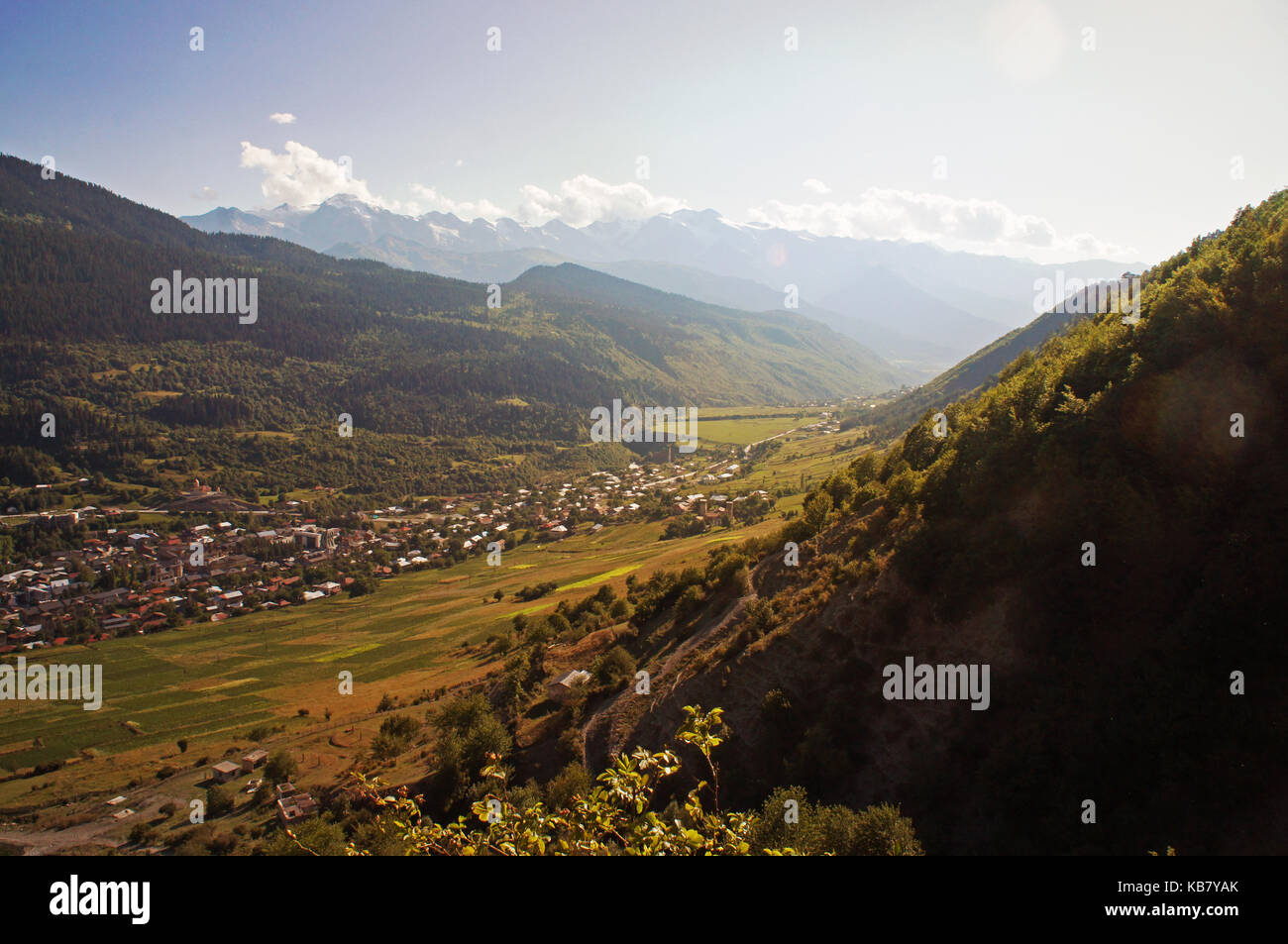 Mestia in the sunset, Caucasus mountains, Georgia Stock Photo - Alamy