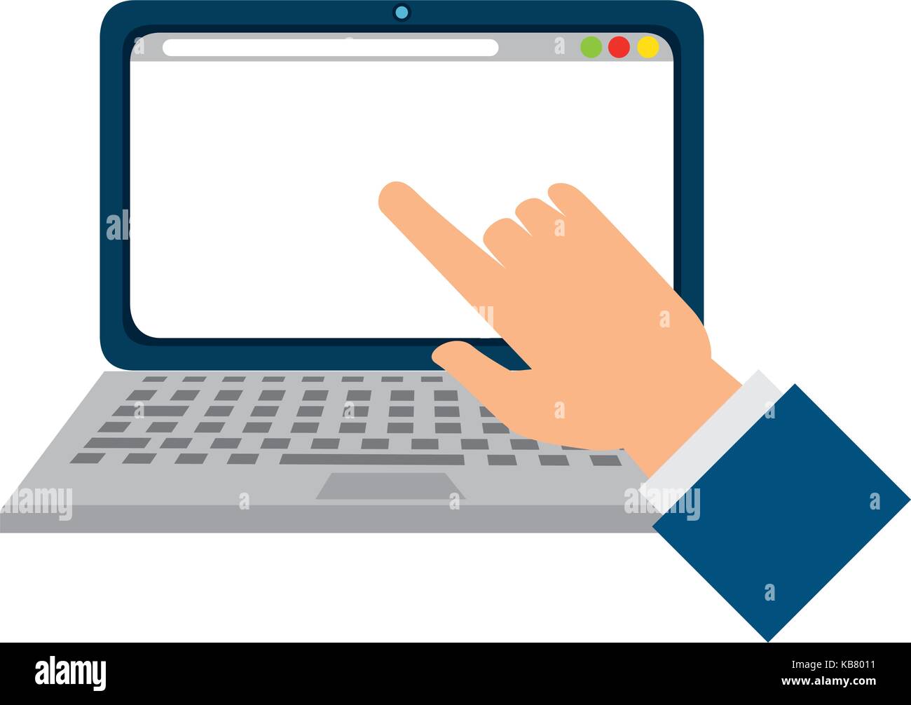 laptop computer with hand user touching vector illustration design ...