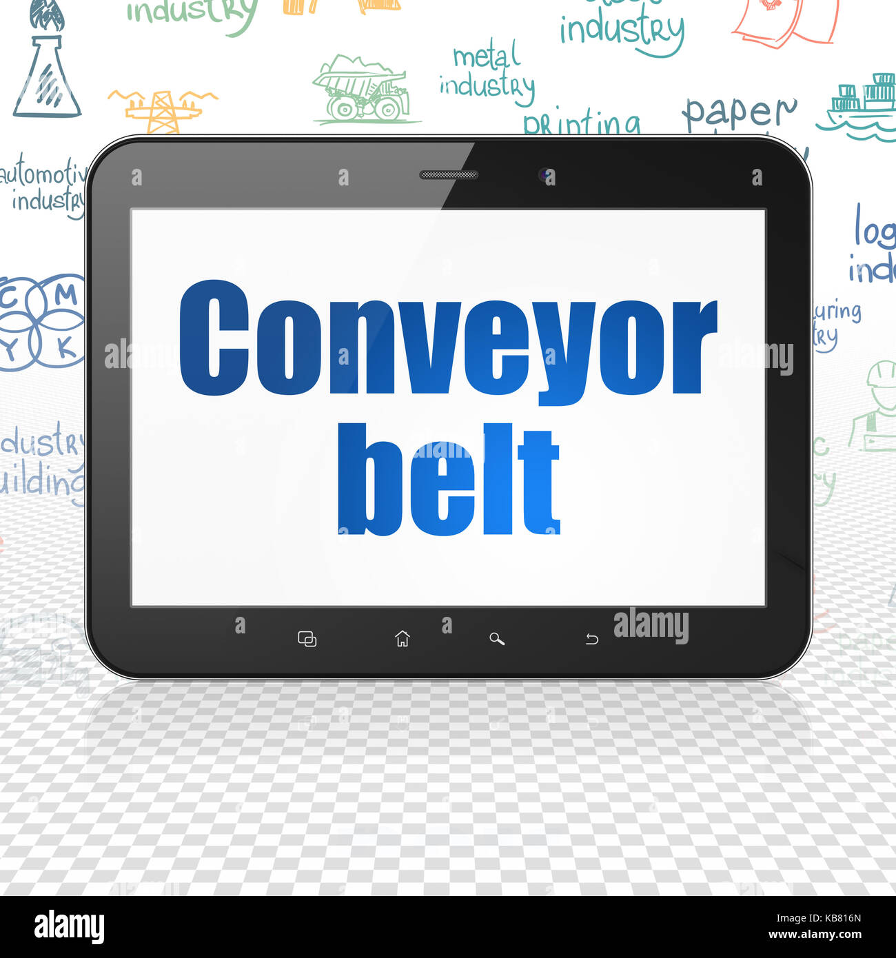 Industry concept: Tablet Computer with Conveyor Belt on display Stock ...
