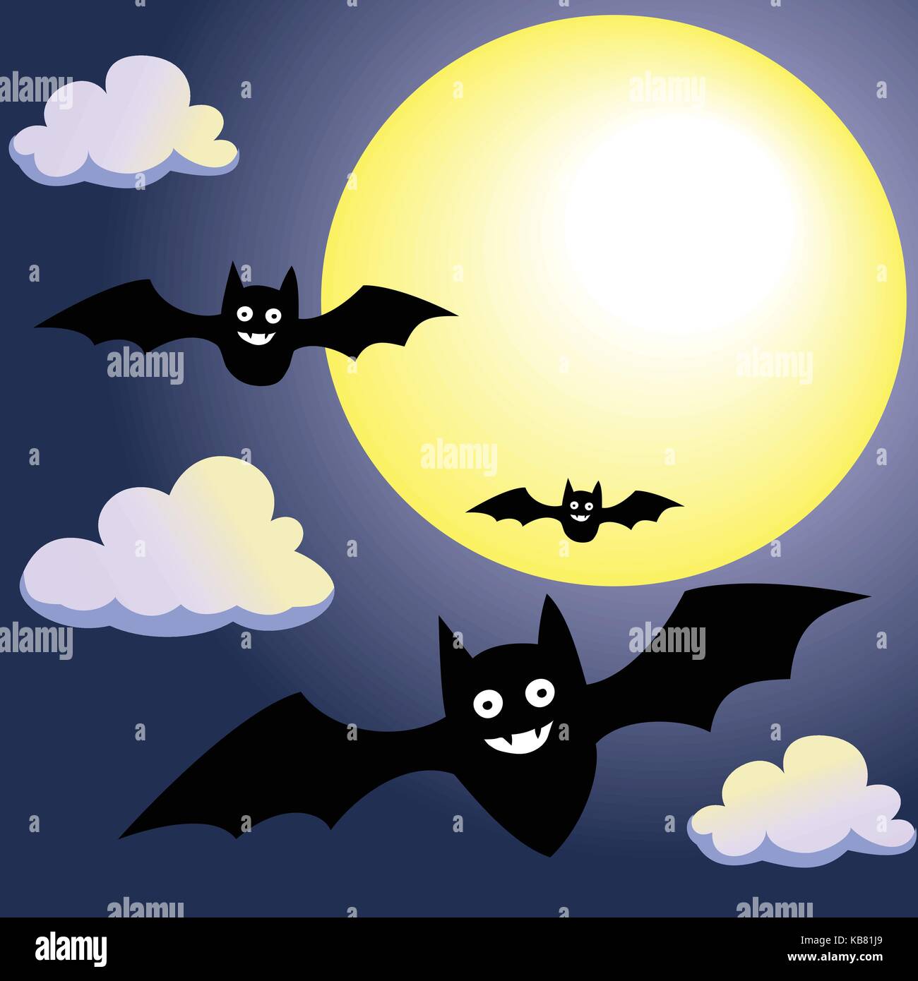 Bat with Moon and Clouds on Night Sky background, for Halloween concept-Vector Illustration ...