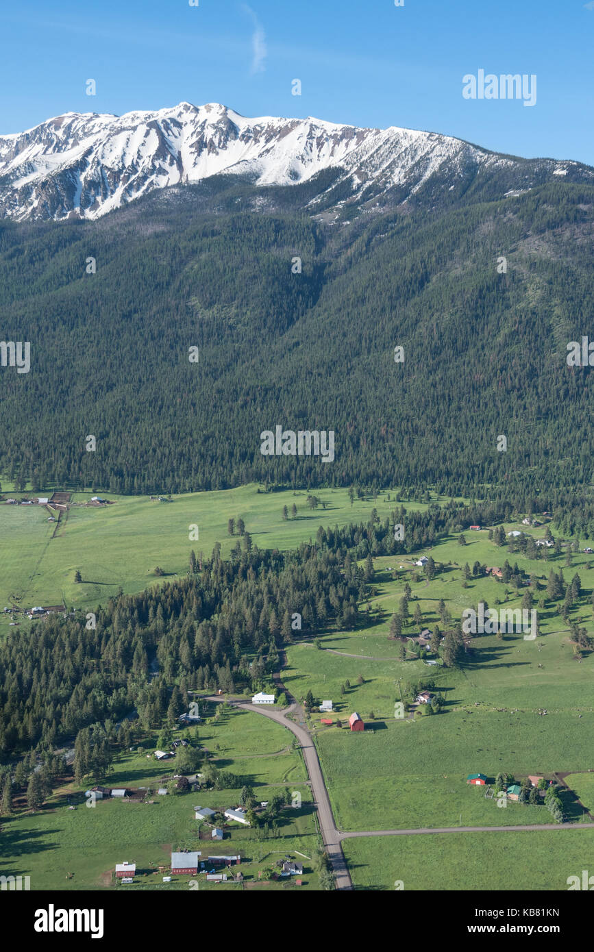 Aerial view of the Wallowa Valley and Wallowa Mountains in Northeast ...
