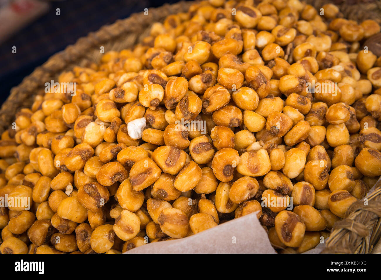 a pile of toasted salted corn on a Wicker basket Stock Photo - Alamy