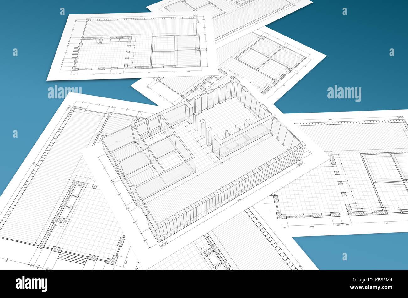 Blueprint on blue 3d rendering Stock Photo - Alamy