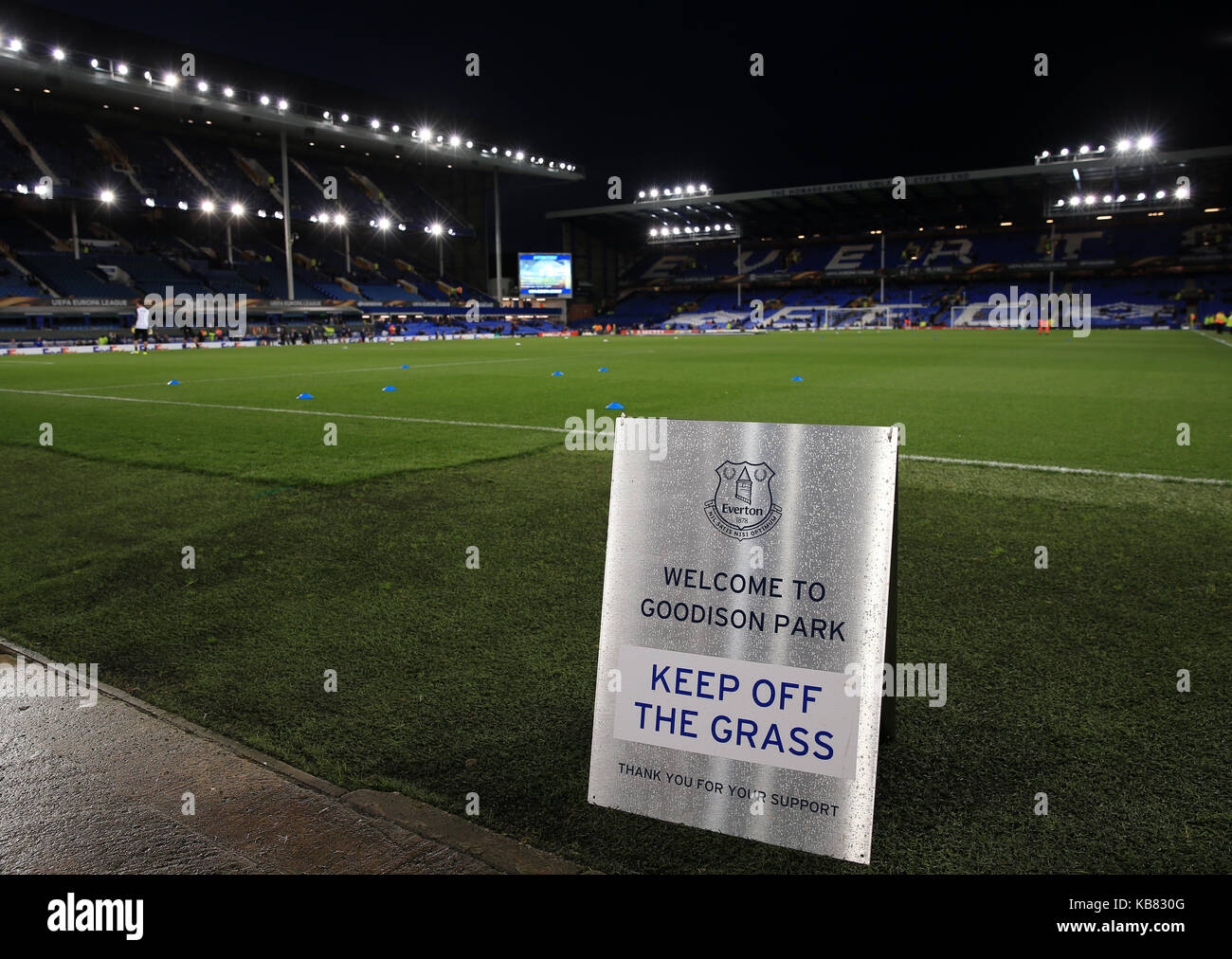 A 'Keep Off The Grass' sign at Goodison Park before the UEFA Europa ...