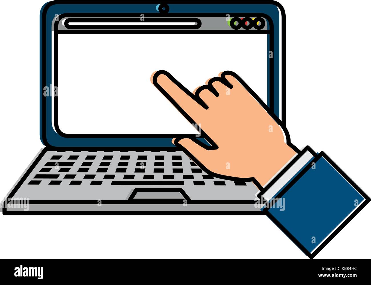 laptop computer with hand user touching vector illustration design Stock Vector Image & Art - Alamy