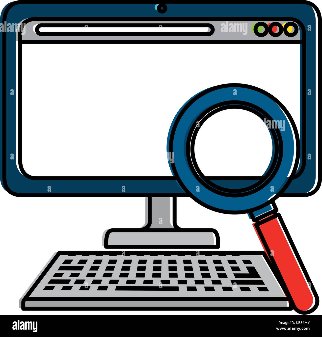 Computer Desktop With Magnifying Glass Vector Illustration Design Stock Vector Image And Art Alamy