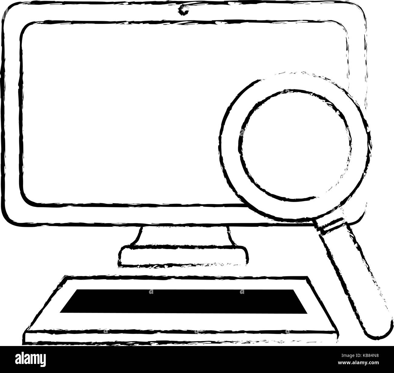 Computer Desktop With Magnifying Glass Vector Illustration Design Stock Vector Image And Art Alamy