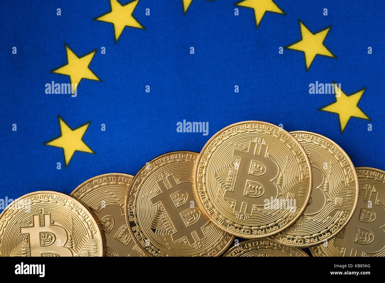 Blue EU flag with gold bitcoin - as metaphor for the European Digital ...