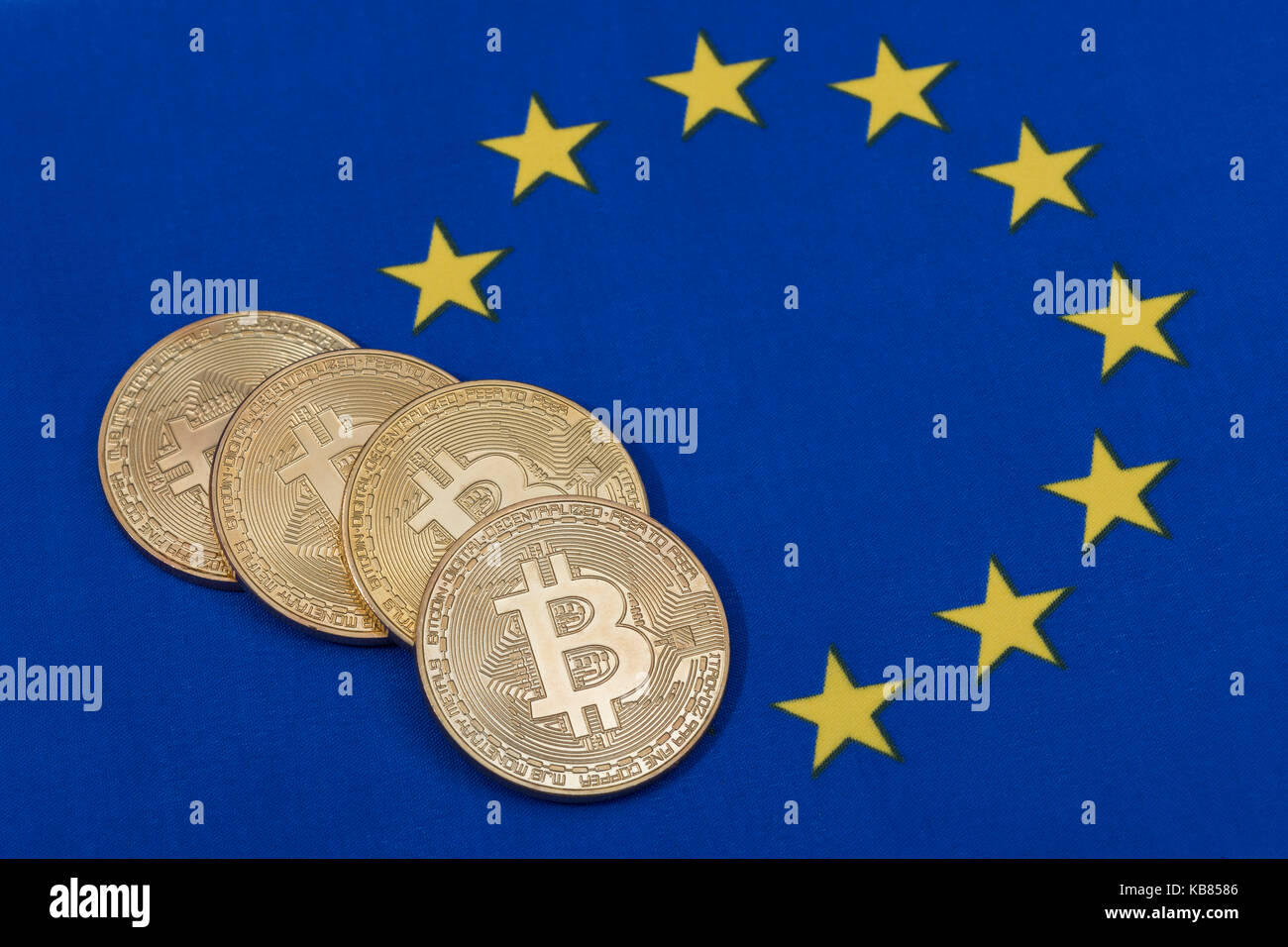 Blue EU flag with gold bitcoin - as metaphor for the European Digital ...