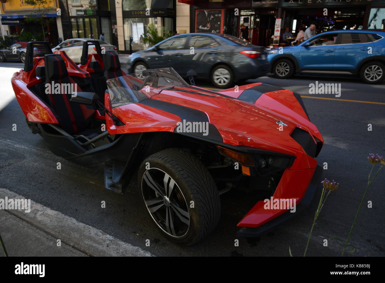 Red Sports Car in the street Montreal Canada Stock Photo - Alamy