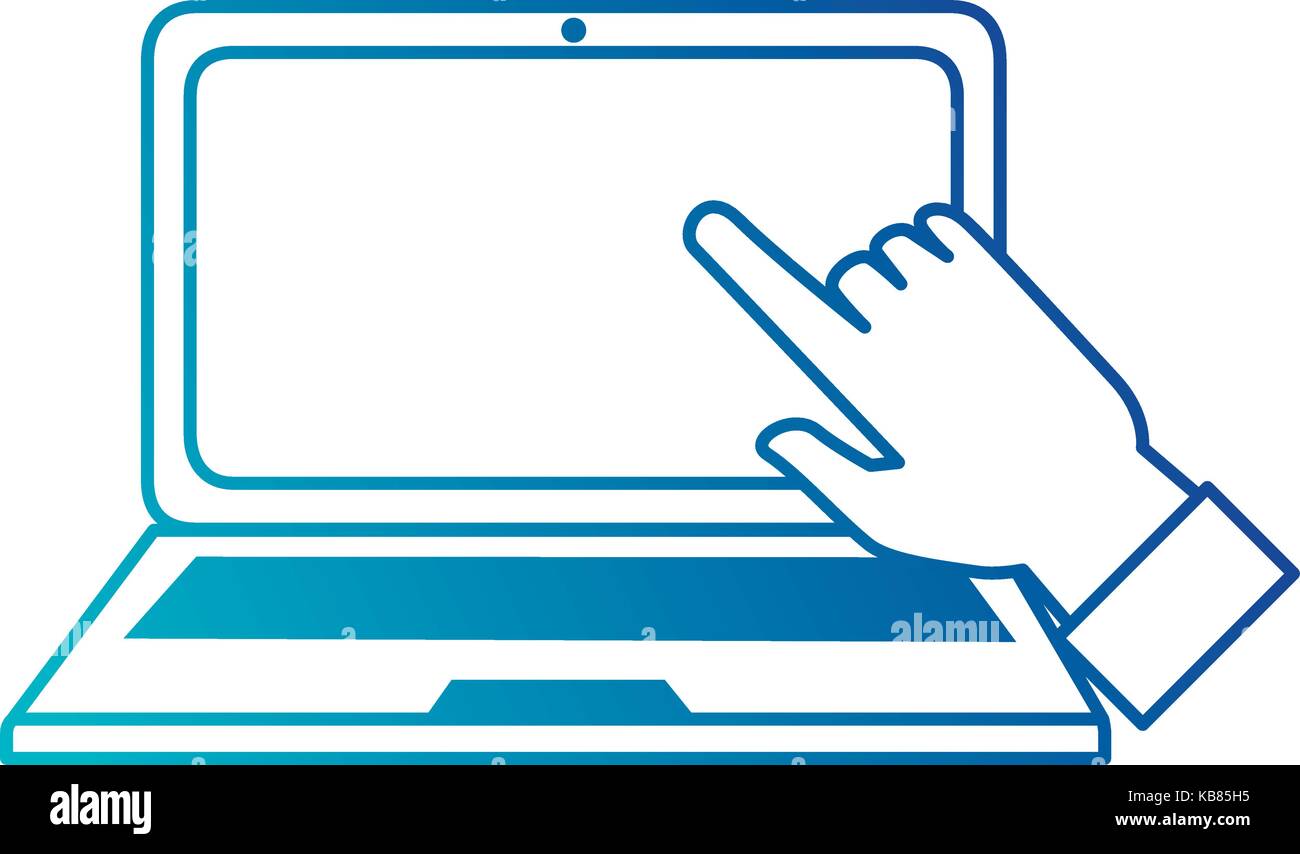 laptop computer with hand user touching vector illustration design ...