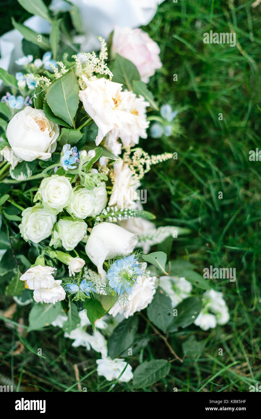 marriage, entourage, nature concept. close up of wedding bouquet ...