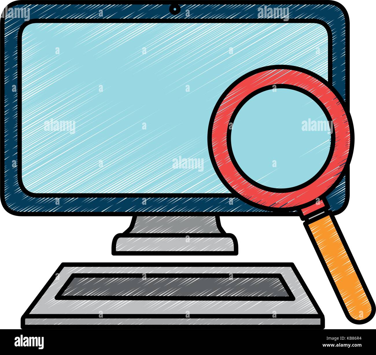 Computer Desktop With Magnifying Glass Vector Illustration Design Stock Vector Image And Art Alamy