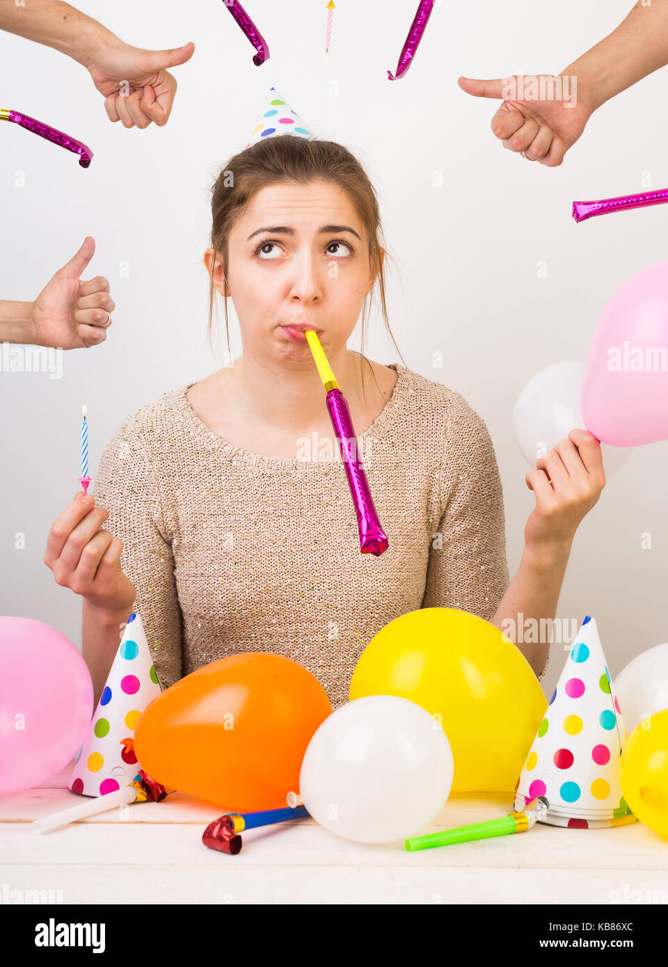 annivesary, holidays, congratulations concept. funny confused girl ...