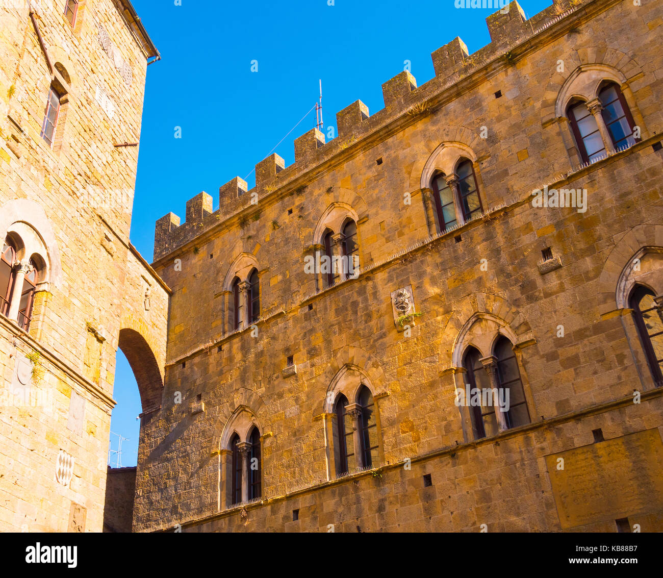Beautiful ancient buildings in the city center of Volterra - a small ...