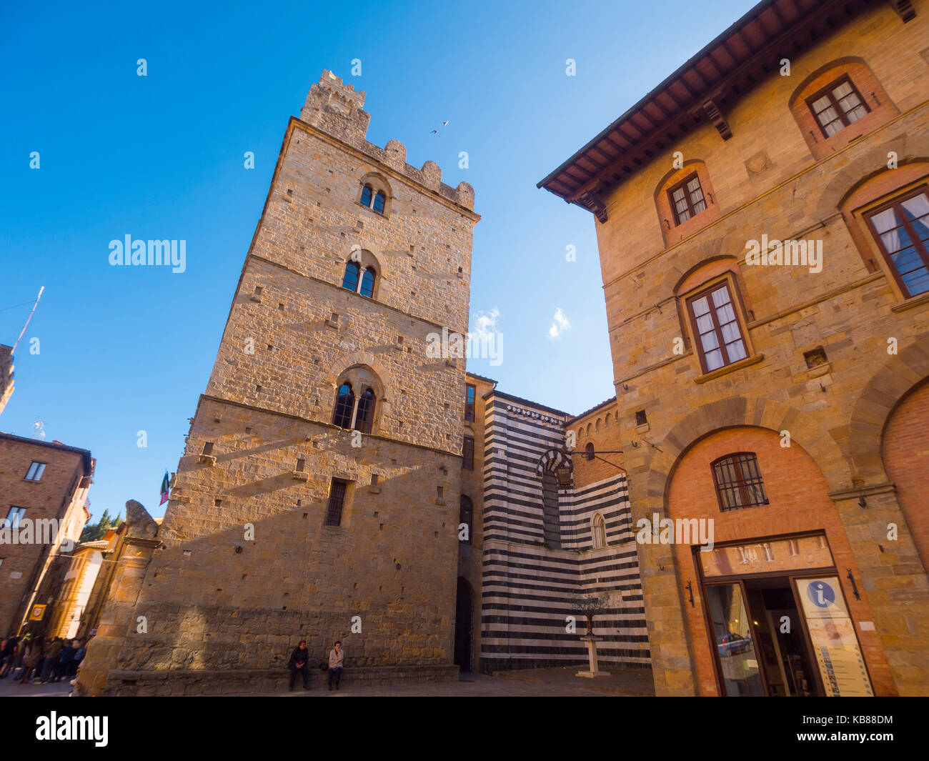 Beautiful ancient buildings in the city center of Volterra - a small ...