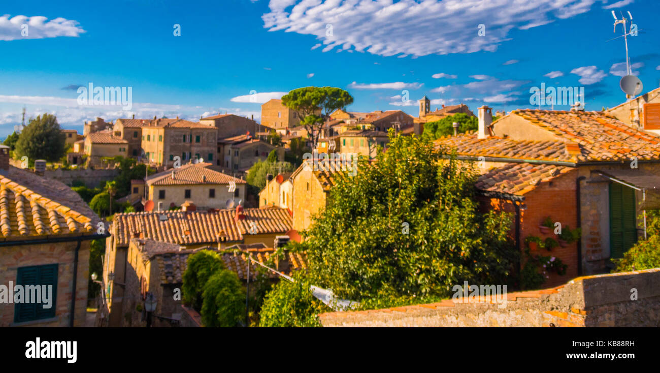 Aerial view over the historic city center of Volterra - a village in ...