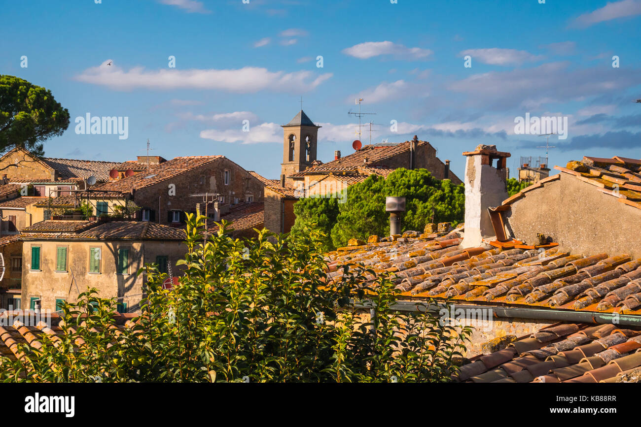 Aerial view over the historic city center of Volterra - a village in ...